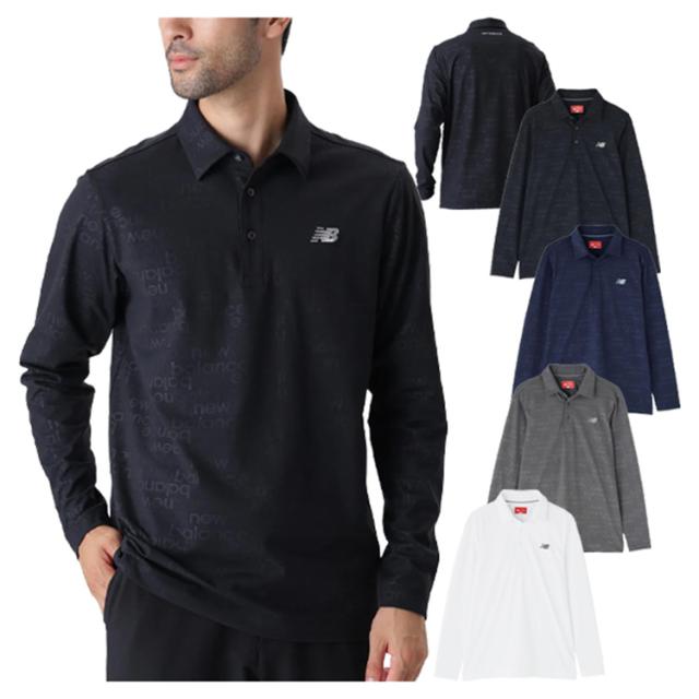 ニューバランス ゴルフ ポロシャツ メンズ 長袖 シャツ ストレッチ 裏起毛 保温性 吸汗速乾性 UVカット カラーシャツ ゴルフウェア 総柄 ロゴ ブランド 0125269003 New Balance golf
