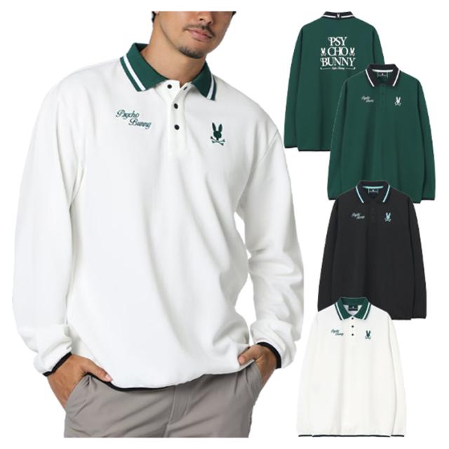 サイコバニー ゴルフ ポロシャツ メンズ 長袖 シャツ ポロ 軽量 通気性 スナップボタン ゴルフウェア 無地 春 秋 冬 ブランド GF653 PSYCHO BUNNY