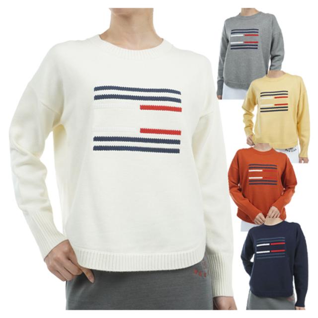 トミーヒルフィガー ゴルフ セーター レディース 長袖 クルーネック ニット スフレタッチ ゴルフウェア ブランド 無地 ロゴ 秋 冬 THLA456