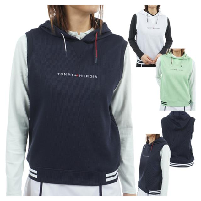 トミーヒルフィガー ゴルフ ベスト レディース スウェット フーディー UVカット ストレッチ 軽量 ゴルフウェア ブランド 無地 秋 冬 THLA551