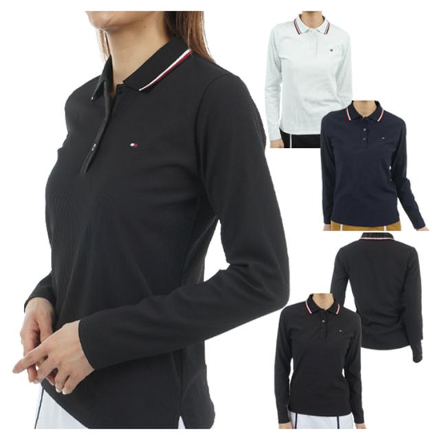 トミーヒルフィガー ゴルフ ポロシャツ レディース 長袖 シャツ ストレッチ UVカット ロゴ ゴルフウェア ブランド 無地 春 秋 冬 THLA555