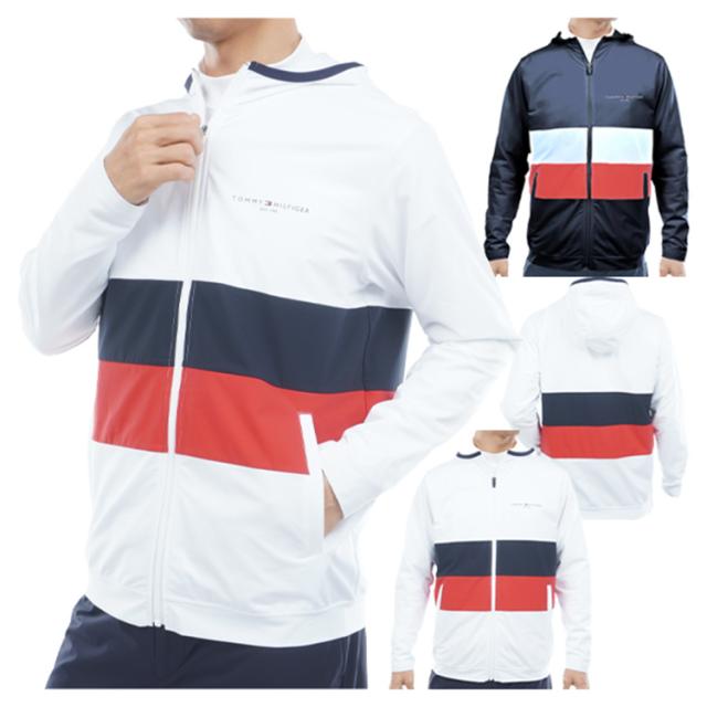 トミーヒルフィガー ゴルフ フーディー メンズ 長袖 ジャケット フード スウェット 吸水速乾 UVカット 防風 軽量 ゴルフウェア ブランド 無地 秋 冬 THMA559