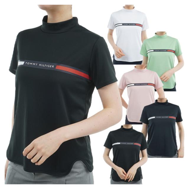 トミーヒルフィガー ゴルフ モックシャツ レディース 半袖 シャツ モックネック ハイネック 吸水速乾 UVカット ゴルフウェア ブランド 無地 ロゴ THLA532