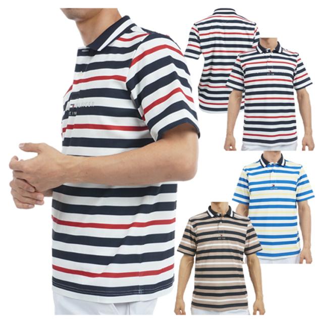 トミーヒルフィガー ゴルフ ポロシャツ メンズ 半袖 シャツ UVカット ゴルフウェア ブランド 総柄 ボーダー ロゴ 春 夏 秋 THMA506