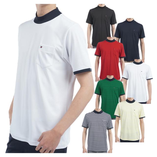 トミーヒルフィガー ゴルフ モックシャツ メンズ 半袖 シャツ モックネック ハイネック 吸水速乾 UVカット 抗菌防臭 ゴルフウェア ブランド 無地 ロゴ 春 夏 秋 THMA515