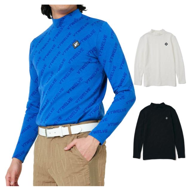 V12 ゴルフ モックシャツ メンズ 長袖 ハイネック 吸汗速乾 ストレッチ 総柄 ジャカード ゴルフウェア ブランド V122320-MK06