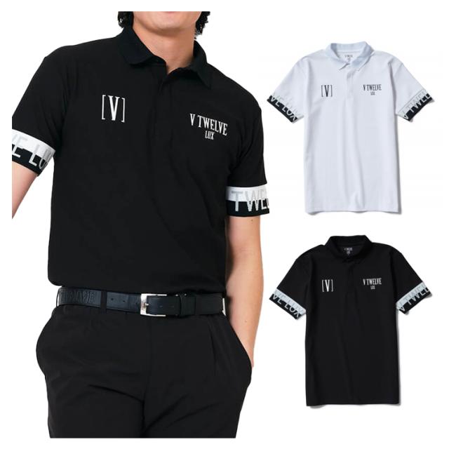 V12 ゴルフ ポロシャツ メンズ 半袖 吸汗速乾 ストレッチ LUX 無地 ロゴ ラックス ツートン 比翼 ゴルフウェア ブランド VLX2410-PL02