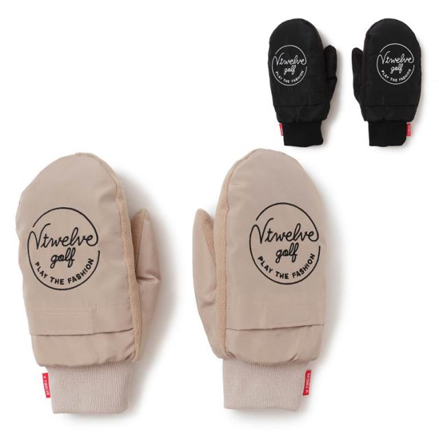 V12 ゴルフ ミトン メンズ レディース グローブ 両手用 手袋 ストレッチ 保温性 撥水 フリース ゴルフウェア 無地 ロゴ ブランド V122520-AC07 V12 GOLF