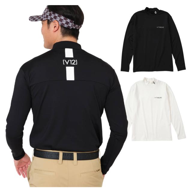 V12 ゴルフ モックシャツ メンズ 長袖 シャツ ハイネック モックネック ストレッチ 裏毛 保温性 無地 ロゴ ゴルフウェア ブランド V122520-MK01