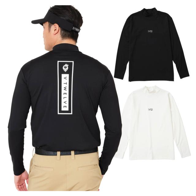 V12 ゴルフ モックシャツ メンズ 長袖 シャツ ハイネック モックネック ストレッチ 裏起毛 保温性 無地 ロゴ ゴルフウェア ブランド V122520-MK04