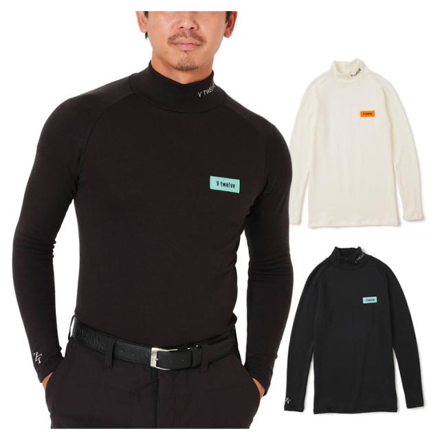 V12 ゴルフ シャツ メンズ モックネック コラボ 長袖 ZEROFIT イオンスポーツ ストレッチ 吸湿 保温 無地 ゴルフウェア ロゴ ブランド V122521-MK08