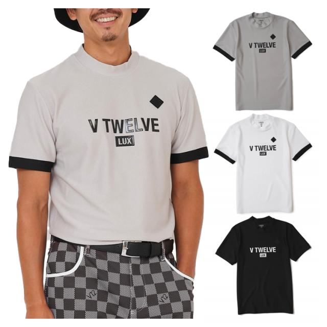 V12 ゴルフ モックシャツ メンズ 半袖 シャツ ハイネック モックネック 軽量 ストレッチ 吸水速乾 無地 ロゴ ゴルフウェア ブランド VLX2510-MK17