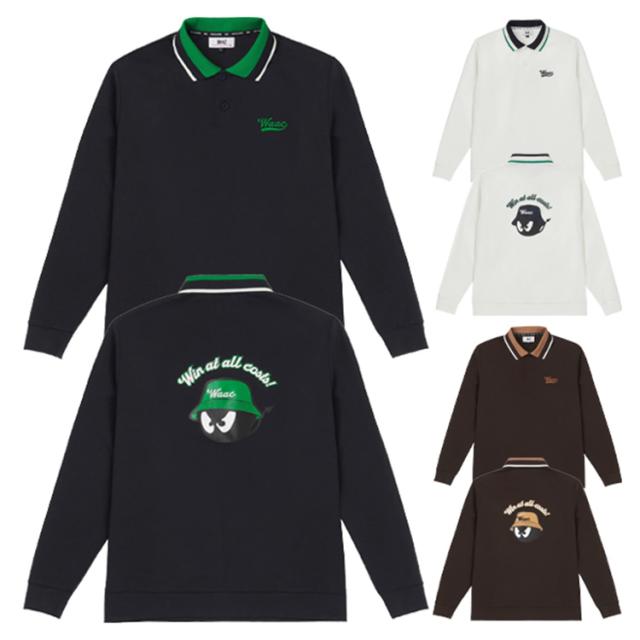 ワック ゴルフ ポロシャツ メンズ 長袖 シャツ ポロ UVカット ストレッチ ゴルフウェア 無地 春 秋 冬 ブランド 072254032 WAAC