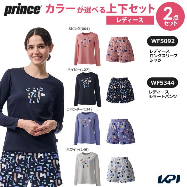 プリンス Prince テニスウェア レディース   【上下セット】ロングスリーブシャツ×ショートパンツ WF5092-WF5344 2025FW