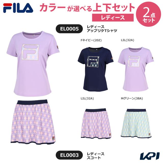 【上下セット】フィラ FILA テニスウェア レディース アップリケTシャツ×スコート EL0005-EL0003 2025SS