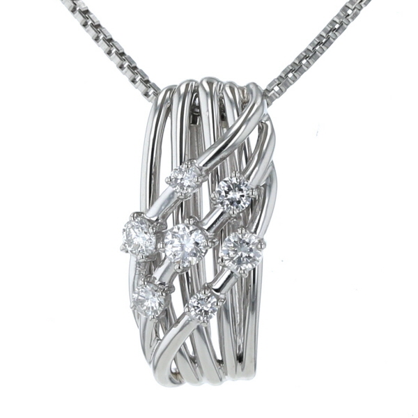 Pt850 Pt900 プラチナ ネックレス ダイヤモンド0.33ct 7粒 ウェーブ 交差 透かし デザイン シンプル 40cm【新品仕上済】【af】【中古】の通販はau PAY マーケット ...