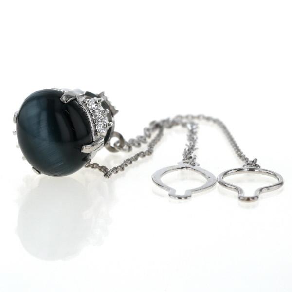 値下げ Pt900 プラチナ 真鍮 ネクタイピン タイタック トルマリンキャッツアイ10.07ct ダイヤモンド0.15ct 鑑別書【新品仕上済】【zz】【中古】