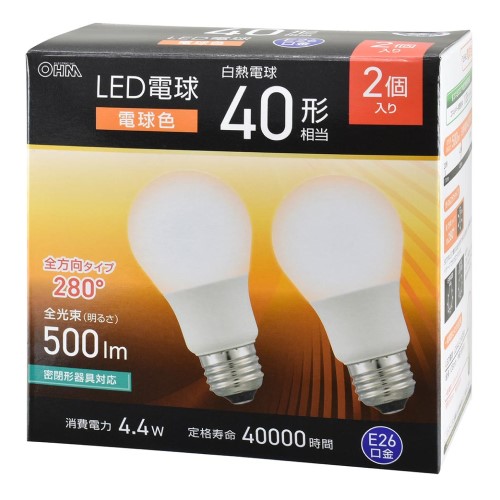 LED電球 E26 40形相当 電球色 2個入 オーム電機 LDA4L-G AG59 2Pの通販はau PAY マーケット - Bサプライズ au PAY マーケット店 | au PAY ...