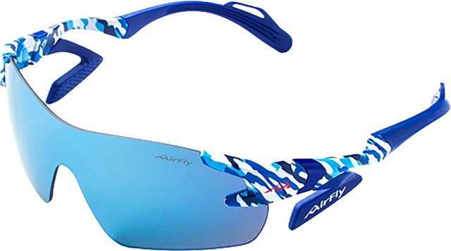 エアフライ Airfly 鼻パッドのないスポーツサングラス AF-301 C-4 BLUE CAMOUFLAGE ブルーカモフラージュ 反射防止コート UVカット率99以上 熱中症対策  AF301C4