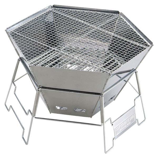 キャプテンスタッグ CAPTAIN STAG アウトドア ヘキサ ステンレスファイアグリル M-6500 焚火 網焼き キャンプ キャンプファイヤー 組み立て簡単 薄型 収納 持ち運び便利  M6500