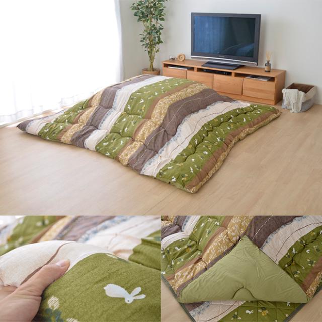 こたつ布団 正方形 単品 和柄 ウサギ柄 グリーン ローズ 約205×205cm こよみ 掛け布団《os》