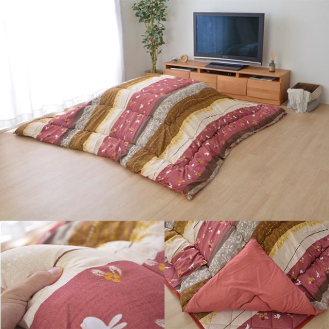 こたつ布団 正方形 単品 和柄 ウサギ柄 グリーン ローズ 約205×205cm こよみ 掛け布団《os》