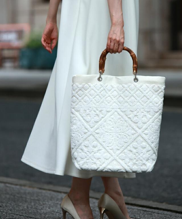 再入荷9月9日 ヨーロッパの風感じるタイル柄 バンブートートバッグ