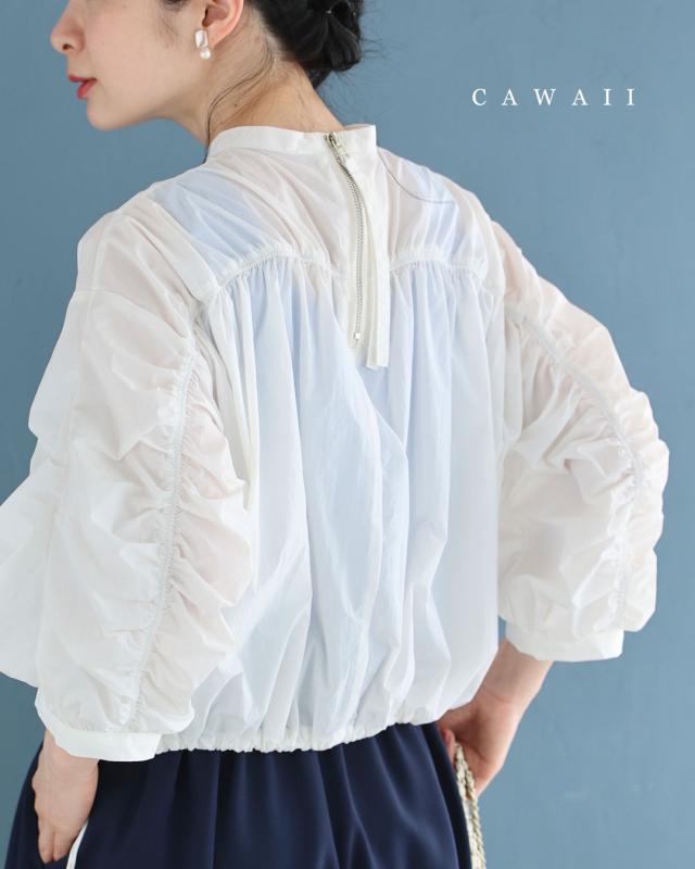 再入荷5月14日 シャカシャカ素材の軽量短丈プルオーバートップス cawaii fzp00224od S~3L対応 7分袖 ふんわり 透け感 ギャザー アイボリー オシャレ 個性的 大人可愛い エレガント 上品 春服 春物 夏服 夏物 薄手 ドロスト レディース ファッション ミセス 30代 40代 50代