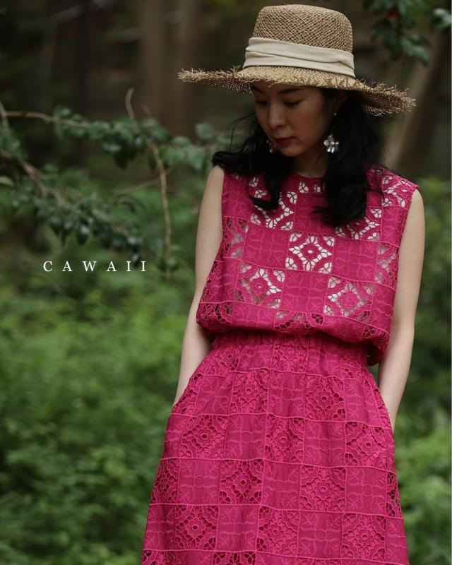 再入荷7月5日 目を惹く華やかピンクのブロックレースカットソートップス cawaii fzp00228od S~L対応 ノースリ 重ね着 レース 鮮やか ピンク オシャレ 個性的 大人可愛い エレガント 上品 春服 春物 夏服 夏物 薄手 レディース ファッション ミセス 30代 40代 50代