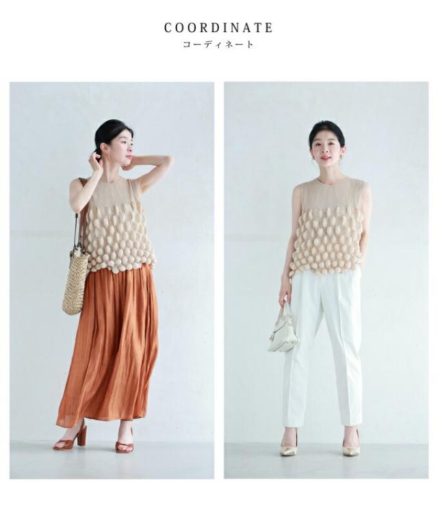 再入荷6月29日 不思議な立体ぽこぽこ素材カットソートップス トップス