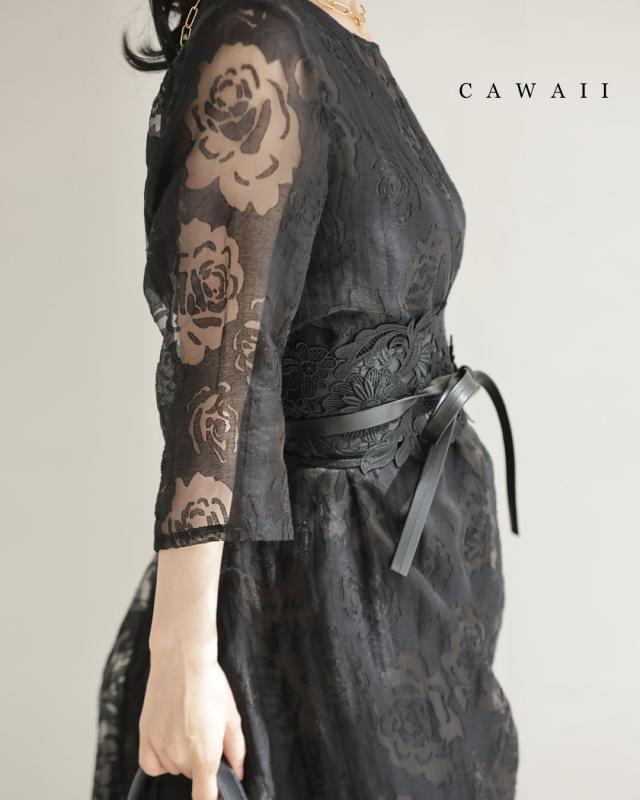 再入荷9月29日 （黒）バラの透かし絵浮かぶふんわりシルエットミディアムワンピース cawaii w54591ss S~L対応 パーティー 女子会 大人女子 春 秋 夏 お洒落 大人可愛い レディース ファッション 大人 ママ ミセス 30代 40代 50代 60代