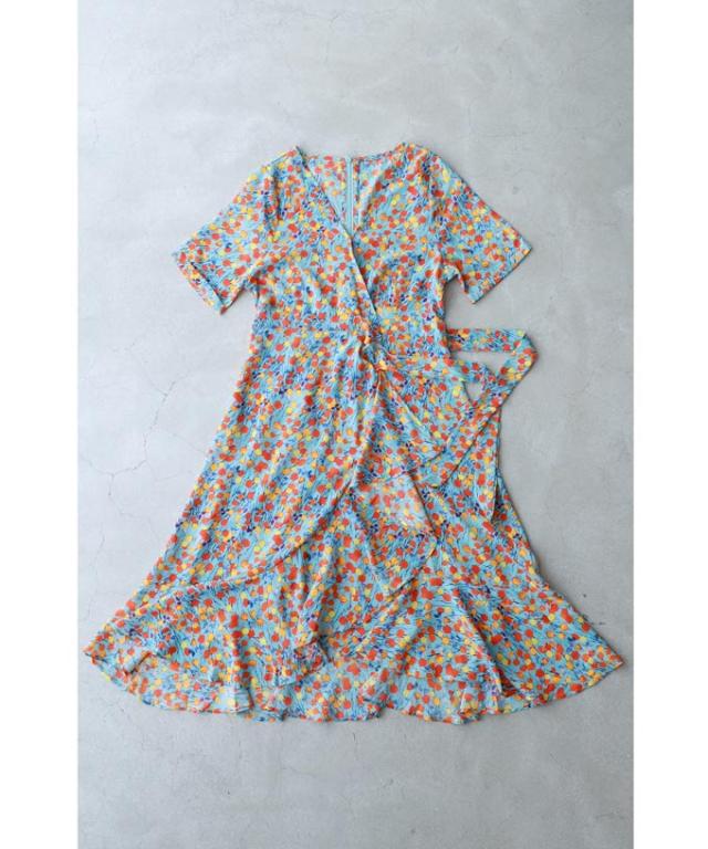 再入荷8月1日 まあるいお花が咲くラップデザインミニワンピース cawaii