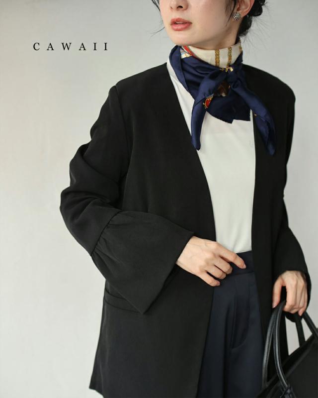 再入荷11月9日 （黒）フレア袖のノーカラージャケット cawaii w60997ps ML/XL対応 羽織り オケージョン ブラック オシャレ 個性的 大人可愛い エレガント 上品 春秋服 秋物 冬服 冬物 細見え レディース ファッション ミセス 30代 40代 50代