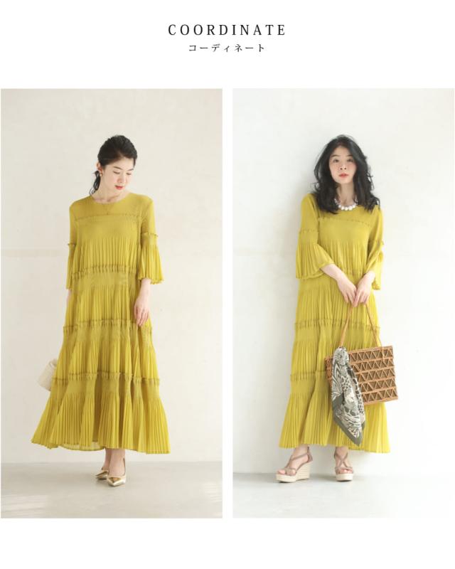 再入荷8月24日 花舞うように広がる段プリーツロングワンピース cawaii