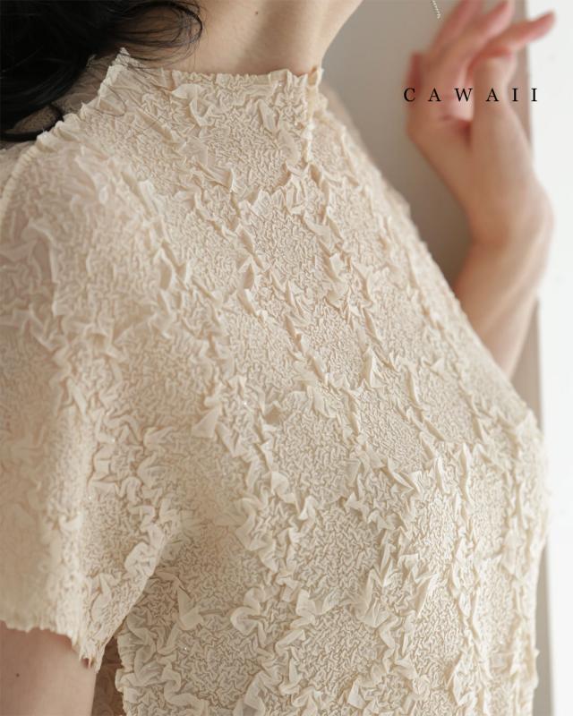 新作8月25日 ささやかに煌めく立体シアーカットソートップス cawaii w61351ps S~3L対応 光沢感 華やか ちりめん シワ加工 春 夏 軽量 伸縮 大人女子 会社 おでかけ 旅行 女子会 レディース ファッション 大人 ママ ミセス 30代 40代 50代 60代