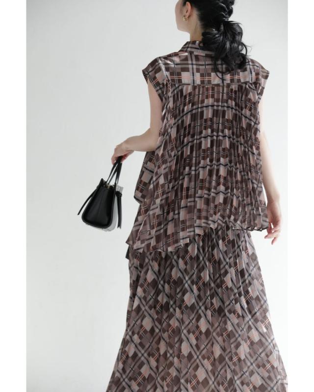 新作8月26日 チェックシャツとプリーツラップスカートの2点セット