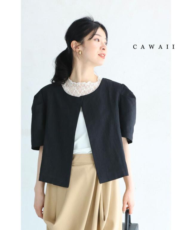 （黒）タックふんわりショルダーのショート丈ジャケット トップス ジャケット レディース ファッション 春服 夏服 着回し 半袖 ショート丈 cawaii wk00257 S~M対応 ブラック 日常使い キレイめ シンプル ミセス 30代 40代 50代 母の日
