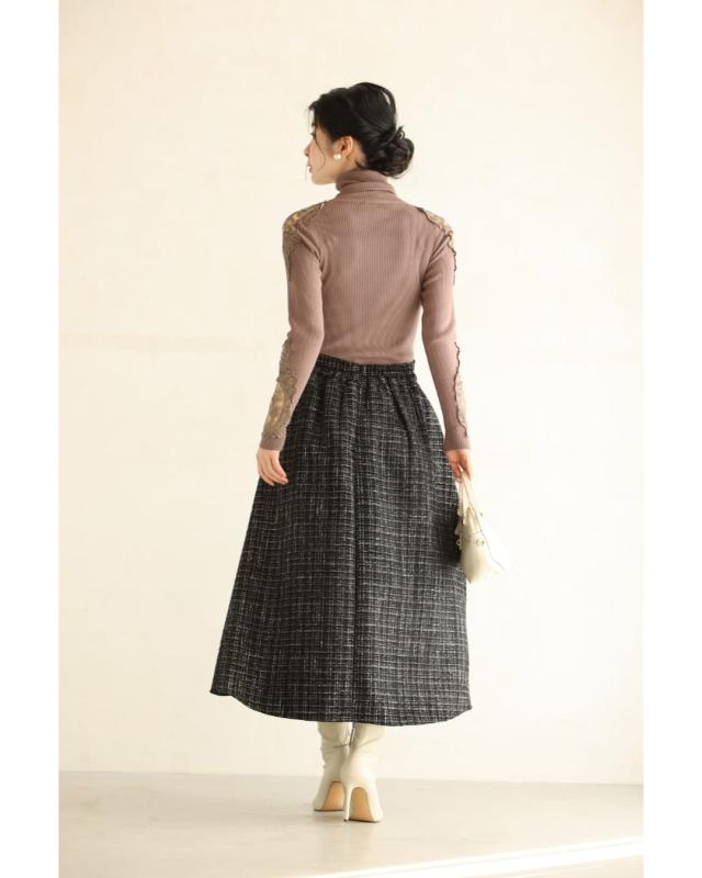 再入荷11月29日 上品なツイードタックミディアムスカート cawaii