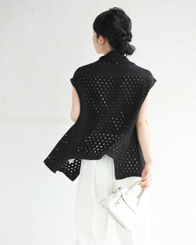 再入荷8月24日 （黒）オシャレ度アップする重ね着用編みニットベスト
