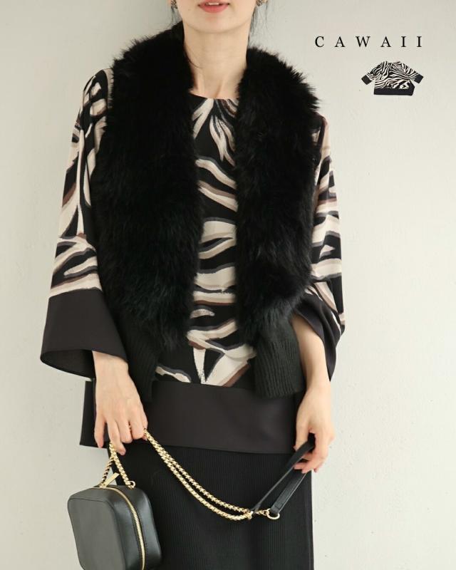 再入荷11月18日 流れゆくアート柄のモードブラウストップス cawaii wkj00281 S~2L対応 半端袖 総柄 モダン ブラック オシャレ 個性的 大人可愛い エレガント 上品 春 秋服 秋物 冬服 冬物 体型カバー レディース ファッション ミセス 30代 40代 50代