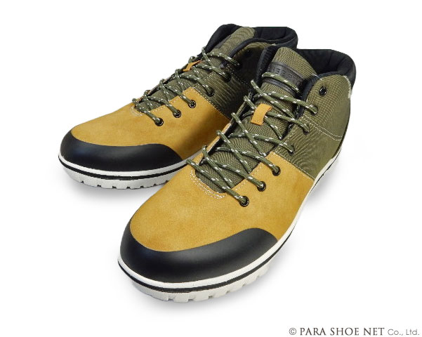 LiBERTO（EDWIN）レースアップ ナイロンブーツ（4cm防水・防滑ソール）カジュアルシューズ キャメル×グリーン ワイズ3E（EEE）28cm（28.0cm）、29cm（29.0cm）【大きいサイズ（ビッグサイズ）メンズ 紳士靴】