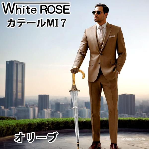 日本製ビニール傘 雨傘 カテールMI7 オリーブ ワンタッチジャンプ式 ホワイトローズ 風に強い透明傘 長傘8本骨傘 天然木ハンドル メンズ