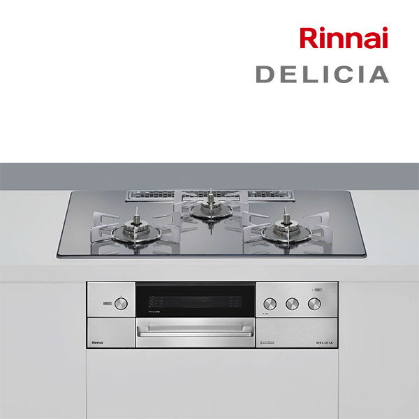 π●リンナイ ガスビルトインコンロ【RHS72W38M13RNSTW】デリシア 3V乾電池 操作部液晶付 プラチナミラー 75cm ザ・ココットラウンド付属〔GJ〕