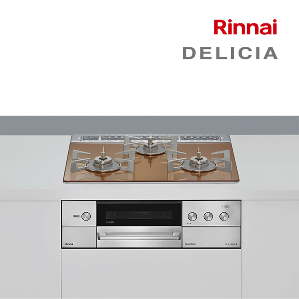 π●リンナイ ガスビルトインコンロ【RHS31W38M12RCSTW】デリシア 3V乾電池 オーブン接続仕様 操作部液晶付 スパークリングカッパー 60cm ザ・ココット付属〔GJ〕