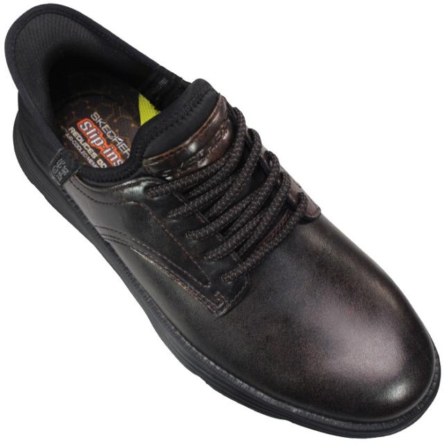 スケッチャーズ SKECHERS スリップインズ ガルザ - ガービン 205046 ブラック ダークブラウン 25.5〜27.5cm メンズ カジュアル ウォーキング シューズ スニーカー スリップオン 靴 紐靴 レザースリッポン ハンズフリー SLIP-INS