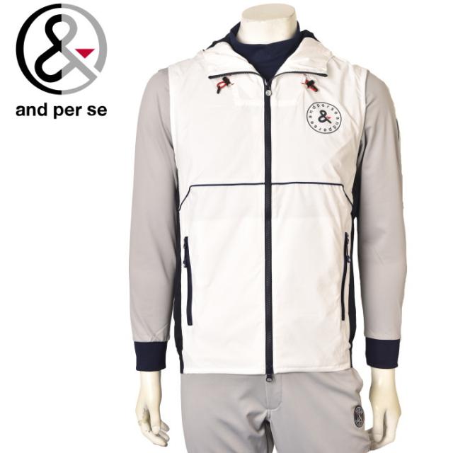 20％OFFセール！アンパスィ and per se ゴルフ 2024秋冬新作 メンズ フーディー中綿ジップアップベスト 服 ゴルフウェア