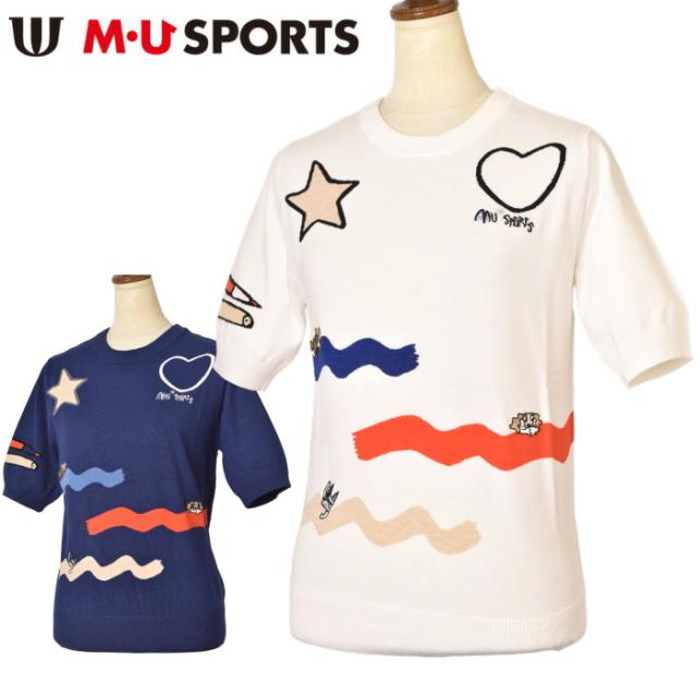50％OFFセール！MUスポーツ M・U SPORTS ゴルフ 2025春夏新作 レディース 半袖セーター サマーニット 服 ゴルフウェア アウトレット