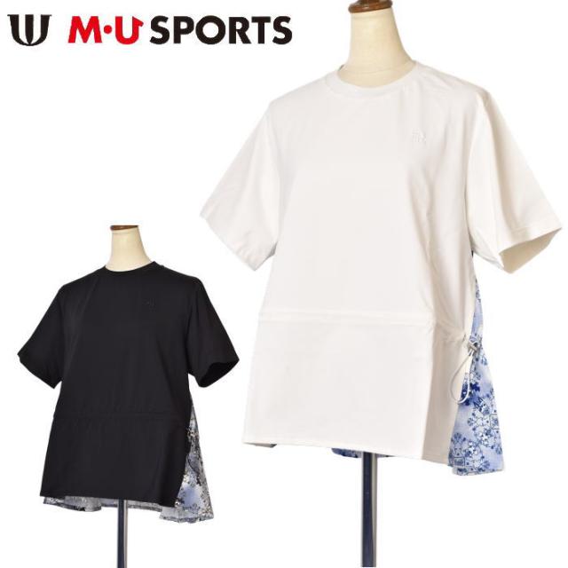 50％OFFセール！MUスポーツ M・U SPORTS ゴルフ 2025春夏新作 レディース 異素材使い半袖プルオーバー カットソー 服 ゴルフウェア アウトレット