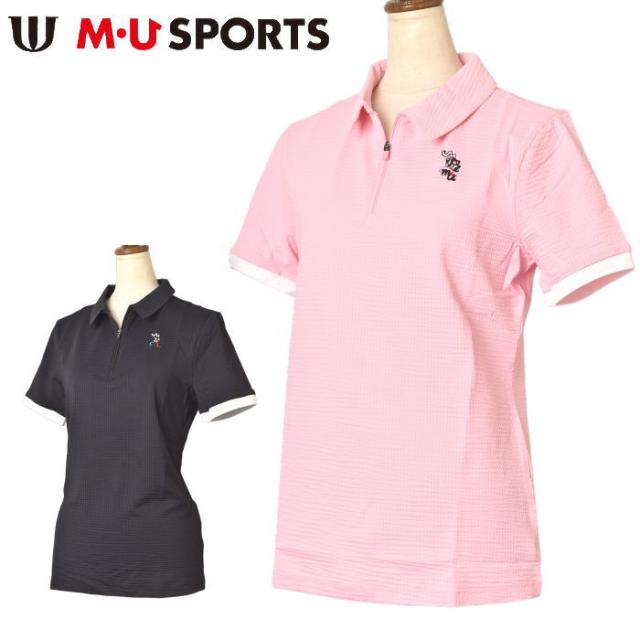 50％OFFセール！MUスポーツ M・U SPORTS ゴルフ 2025春夏新作 レディース 半袖ハーフジップポロシャツ 服 ゴルフウェア アウトレット
