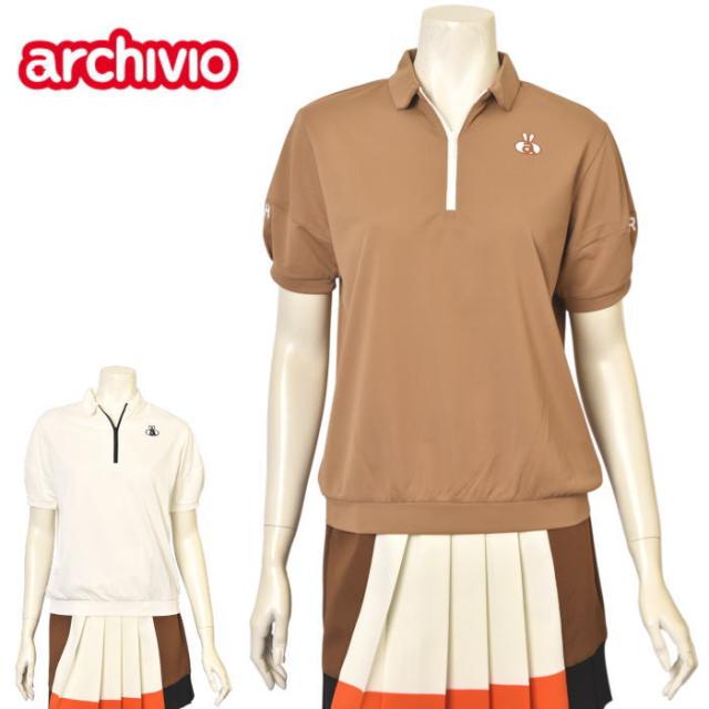 30％OFFセール！アルチビオ archivio ゴルフ 2025秋冬新作 レディース 半袖ハーフジッププルオーバー カットソー 服 ゴルフウェア アウトレット